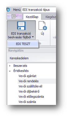 Menüszerkezet > Törzsadat > Kereskedelem > Paraméterek > EDI tranzakció ...